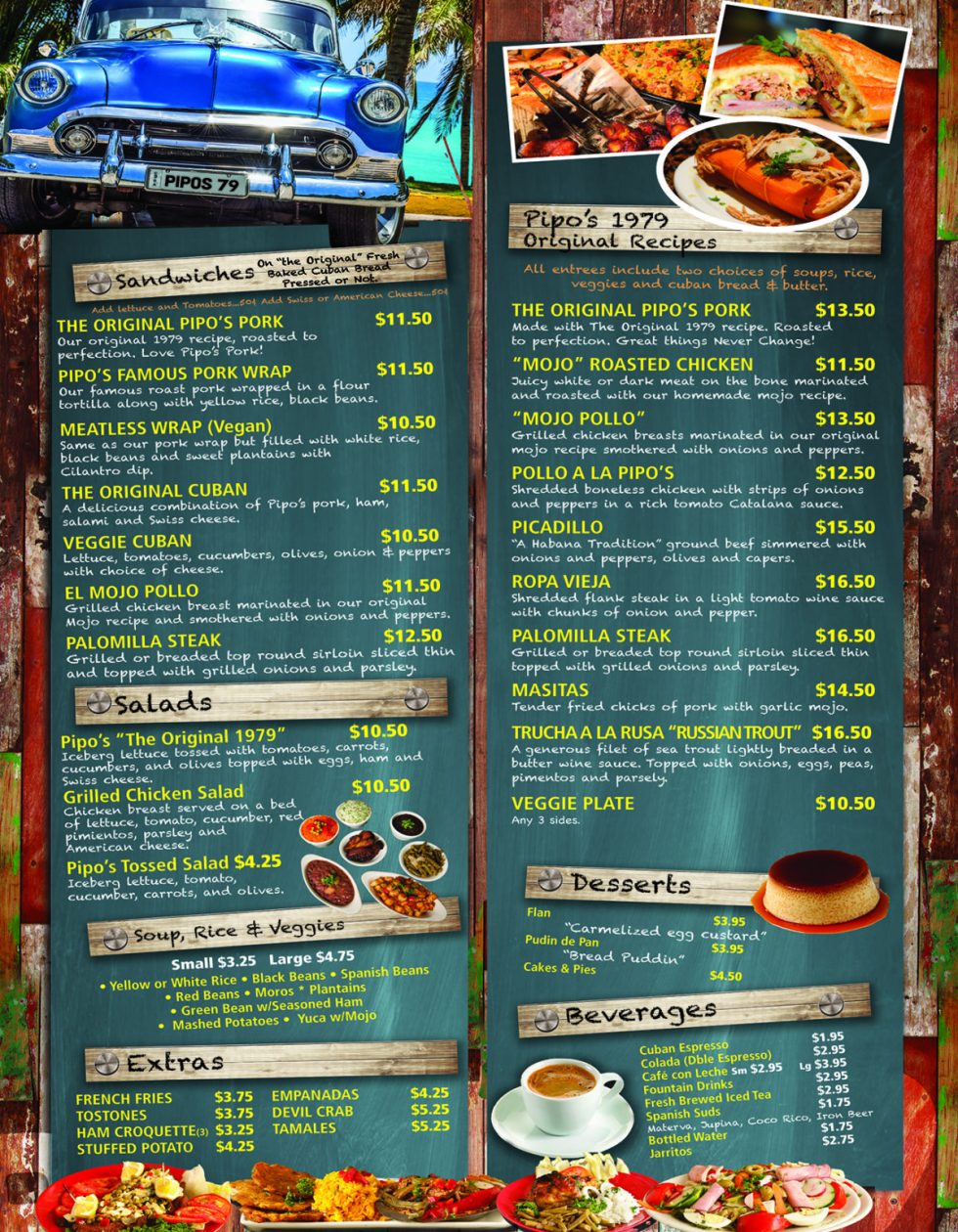 Menu - Pipo's "The Original Cuban" Cafe